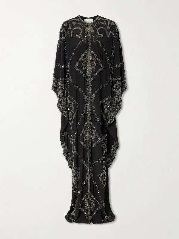 Johanna Ortiz Embellished Silk Maxi Dress - Black