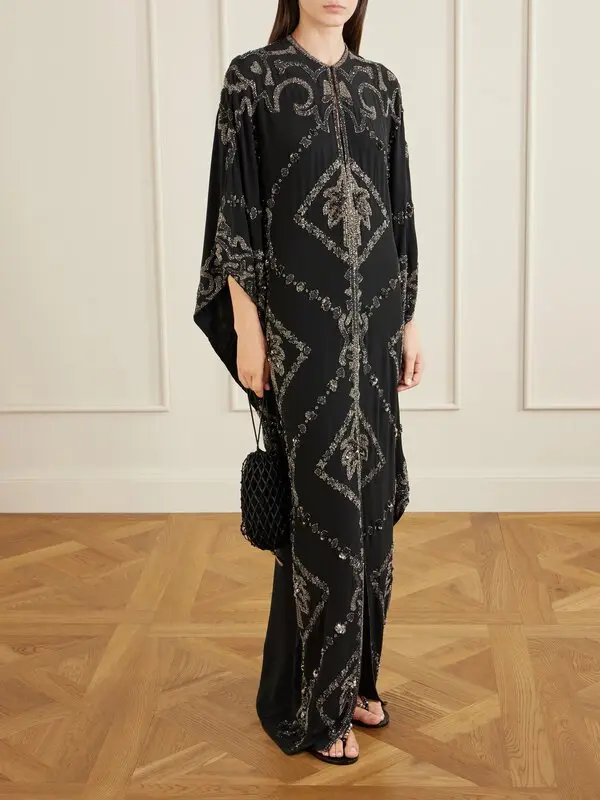 Johanna Ortiz Embellished Silk Maxi Dress - Black