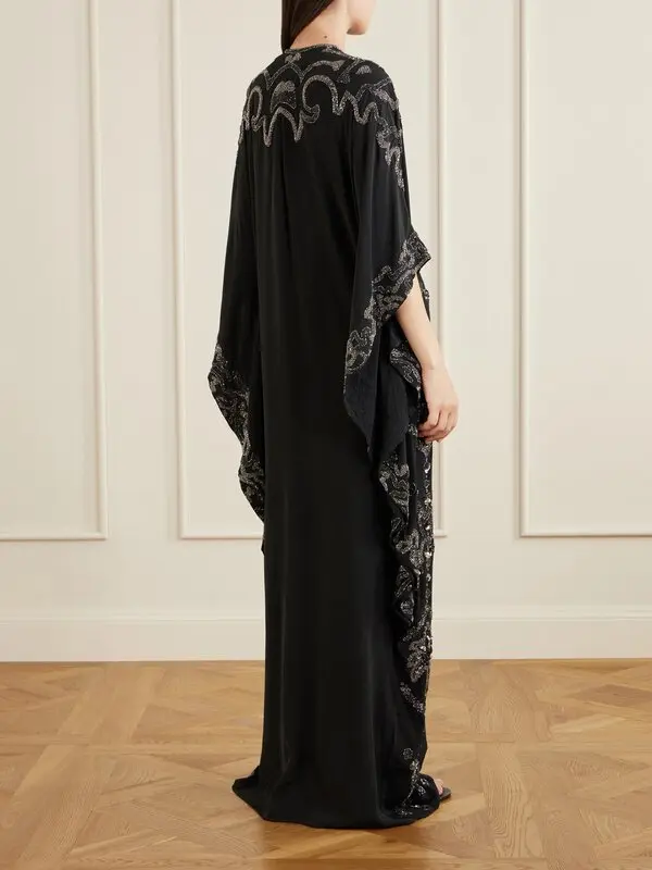 Johanna Ortiz Embellished Silk Maxi Dress - Black