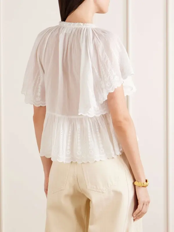 MARANT ETOILE Lorna Ruffled Embroidered Cotton Blouse