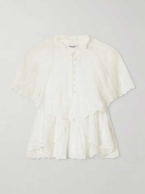 MARANT ETOILE Lorna Embroidered Cotton Blouse With Ruffled Cape