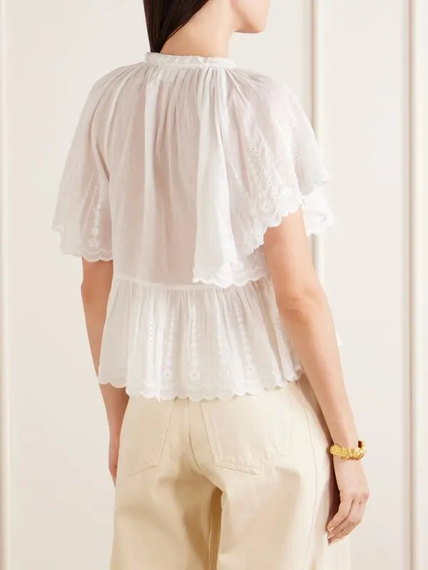 MARANT ETOILE Lorna Embroidered Cotton Blouse With Ruffled Cape