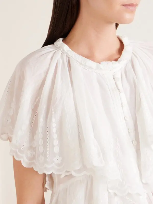 MARANT ETOILE Lorna Embroidered Cotton Blouse With Ruffled Cape