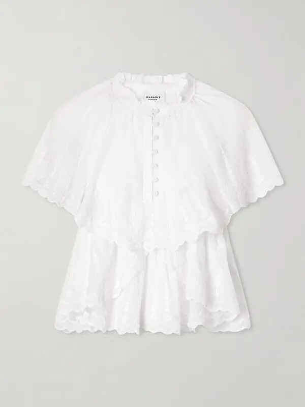 MARANT ETOILE Lorna Embroidered Cotton Blouse With Ruffled Cape - White