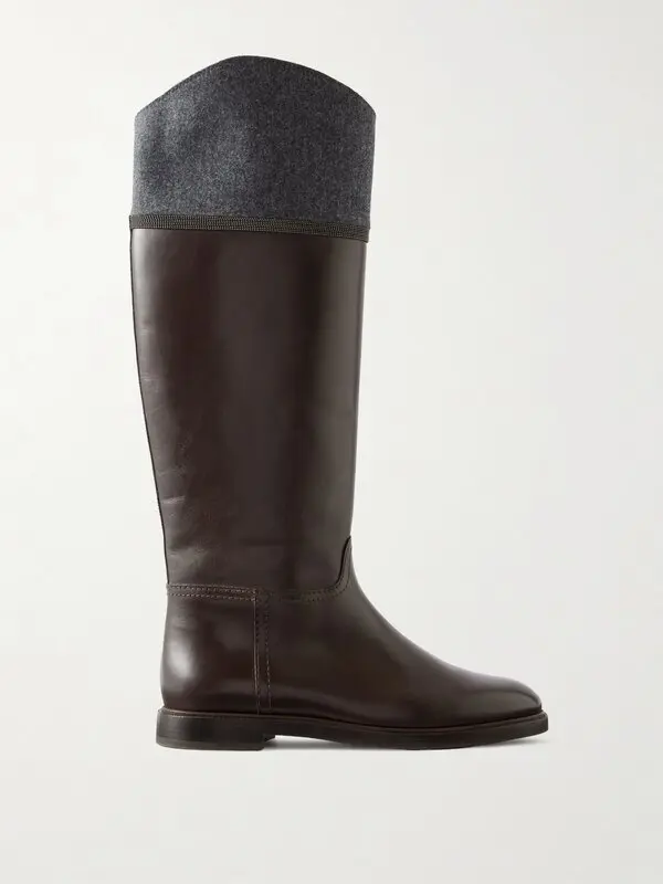Brunello Cucinelli Leather And Wool Ankle Boots - Brown