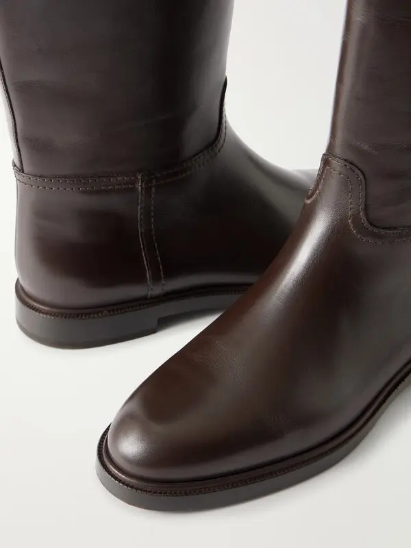 Brunello Cucinelli Leather And Wool Zip-up Boots With Monili Beading
