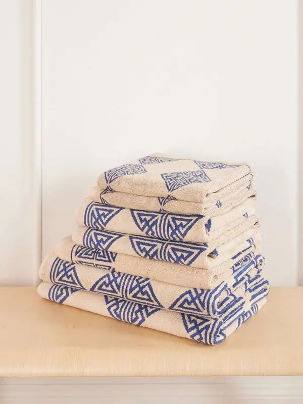 AUTUMN SONATA Agnes Complete Set Of Seven Organic Cotton-terry Towels - Blue