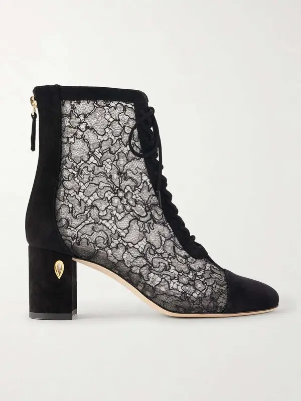 Jennifer Chamandi Dan 65 Lace-trimmed Suede Ankle Boots - Black