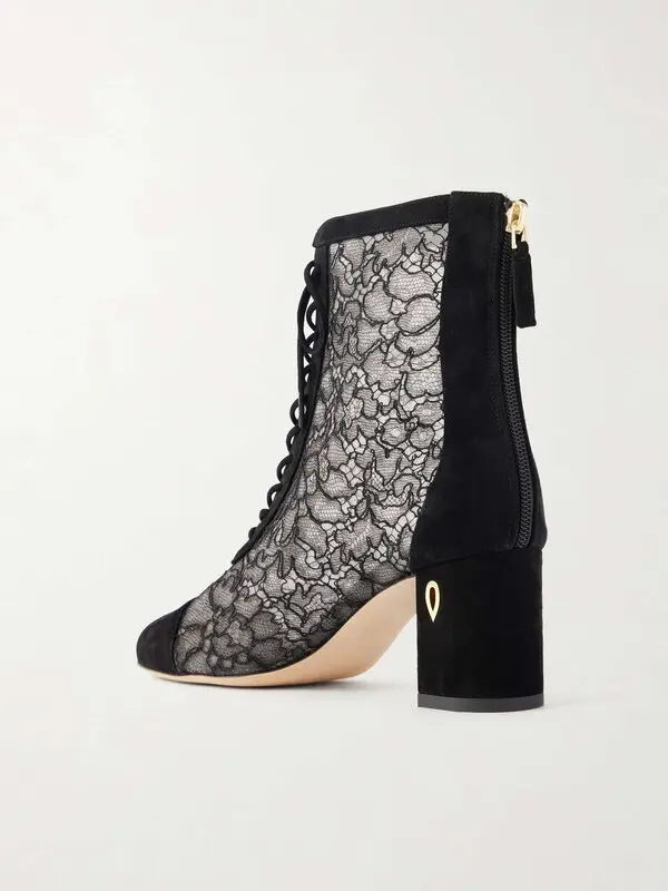 Jennifer Chamandi Dan 65 Lace-trimmed Suede Ankle Boots