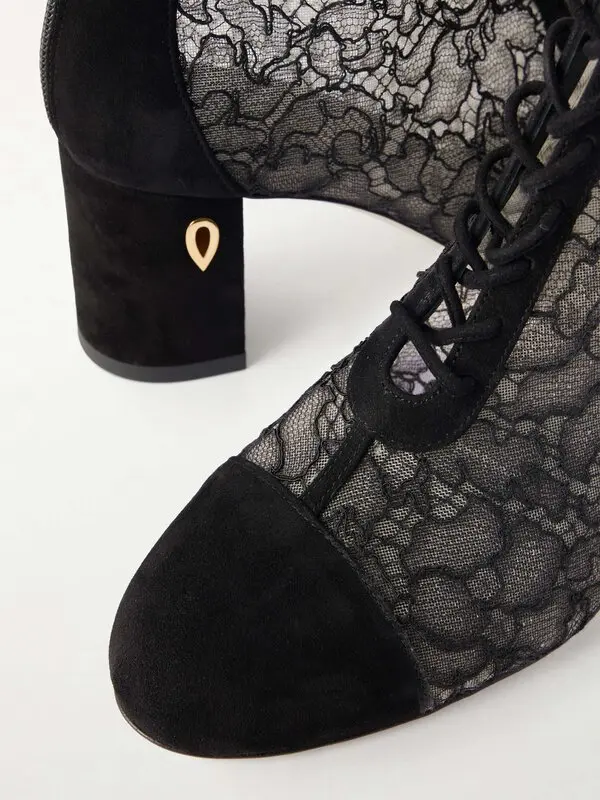 Jennifer Chamandi Dan 65 Lace-trimmed Suede Ankle Boots