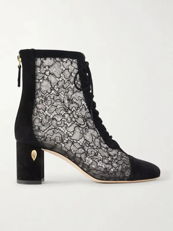 Jennifer Chamandi Dan 65 Lace-trimmed Suede Ankle Boots - Black