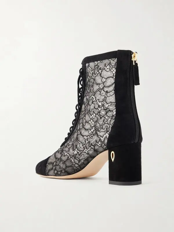 Jennifer Chamandi Dan Lace-trimmed Suede Ankle Boots