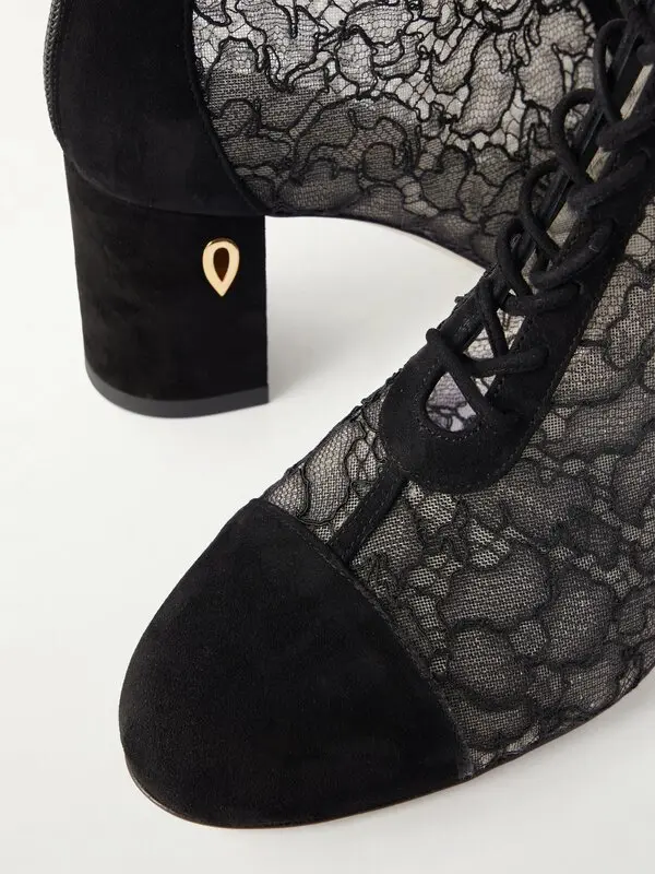 Jennifer Chamandi Dan Lace-trimmed Suede Ankle Boots