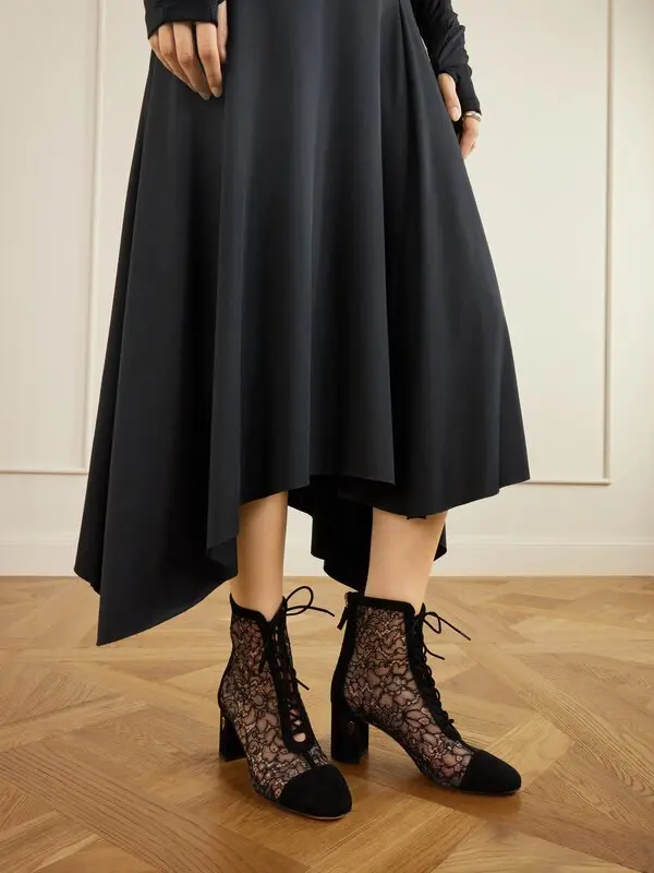 Jennifer Chamandi Dan Lace-trimmed Suede Ankle Boots - Black