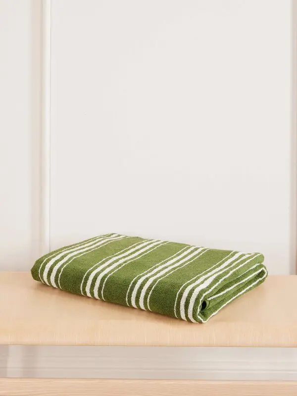 AUTUMN SONATA Charlotte Striped Organic Cotton-terry Beach Towel - Green