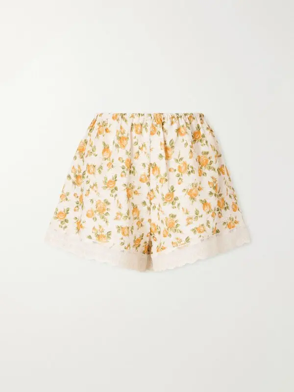 Miguelina Celestine Floral-print Linen Shorts - Orange