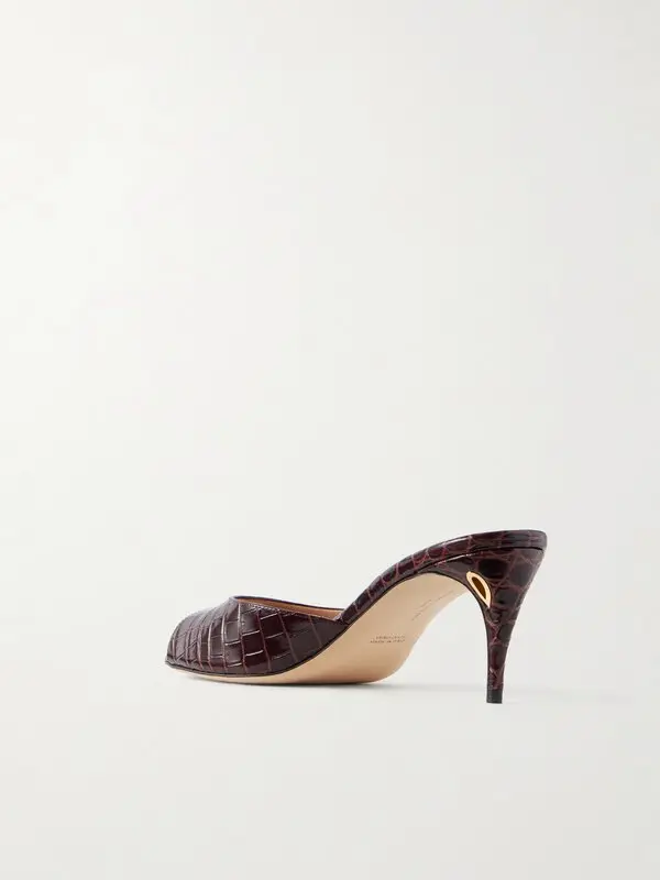 Jennifer Chamandi Guido 65 Croc-effect Leather Sandals - Burgundy
