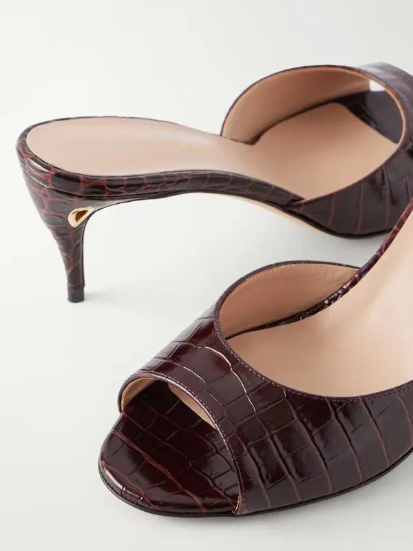 Jennifer Chamandi Guido 65 Croc-effect Leather Sandals - Burgundy
