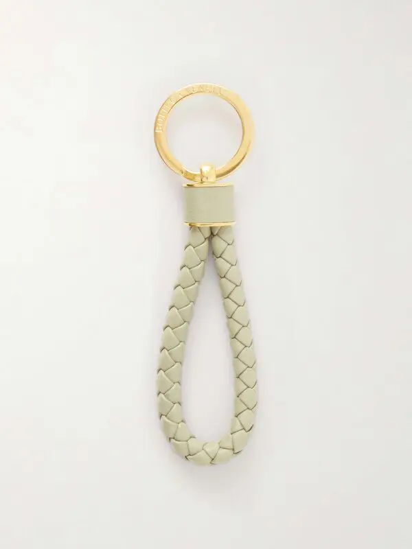 Bottega Veneta Intrecciato Braided Leather And Gold-tone Keyring - Green