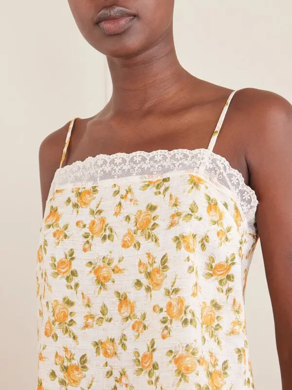 Miguelina Olympia Floral-printed Linen Camisole With Lace Trim