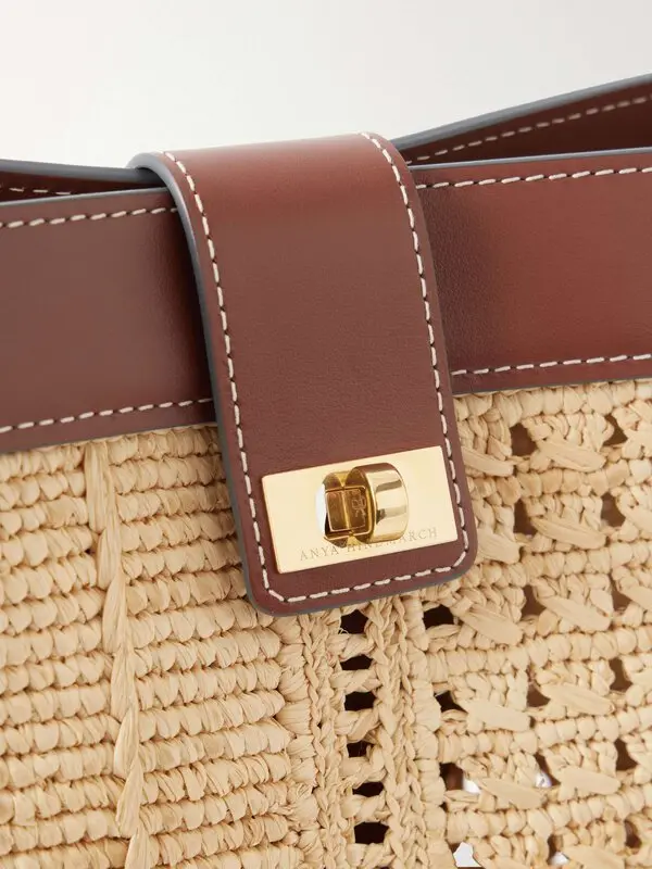 ANYA HINDMARCH Leather-trimmed Raffia Crossbody Bag