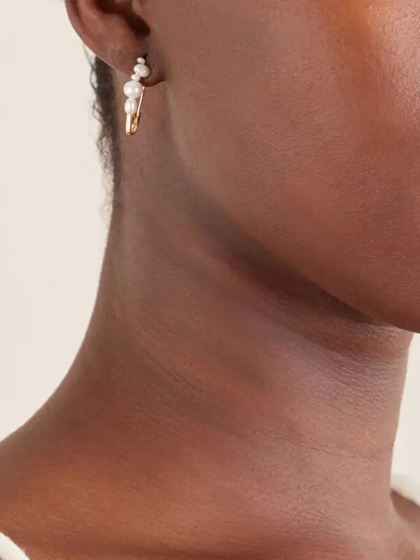 LOREN STEWART 14-karat And Pearl Safety Pin Earring