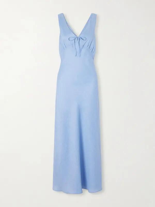 Miguelina Amaru Bow-detailed Linen-jacquard Maxi Dress