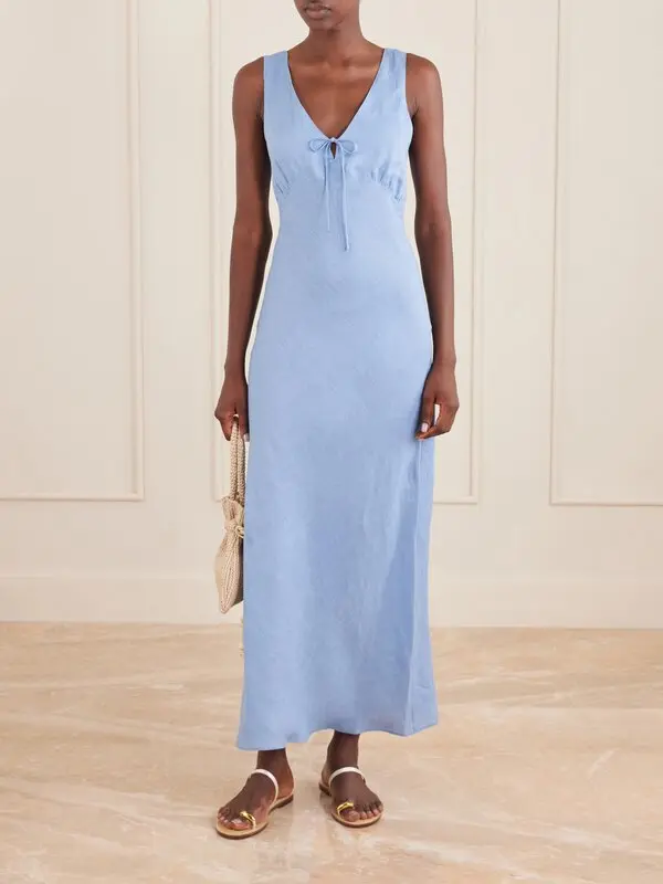 Miguelina Amaru Bow-detailed Linen-jacquard Maxi Dress
