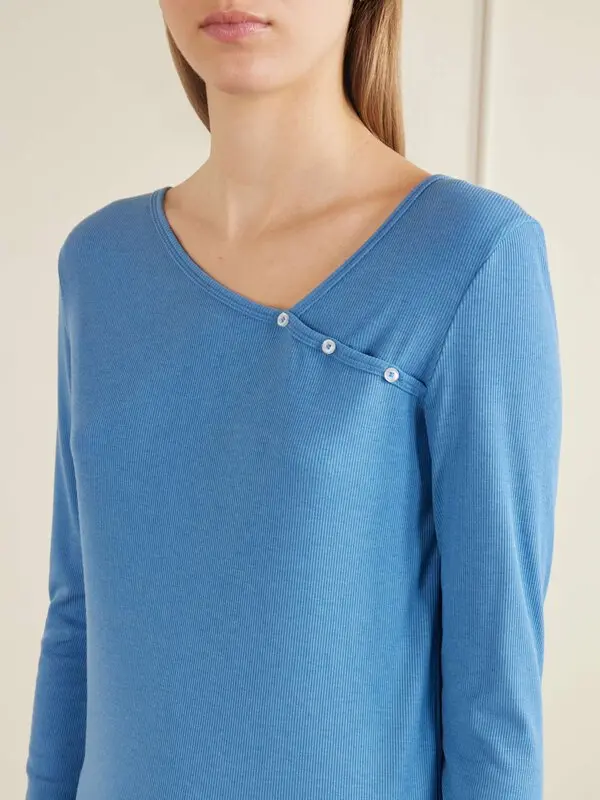 DEIJI STUDIOS Button-detail Ribbed Lyocell And Wool-blend T-shirt