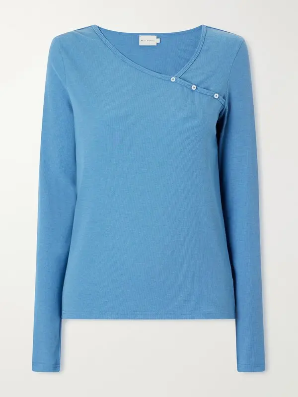 DEIJI STUDIOS Button-detail Ribbed Lyocell And Wool-blend T-shirt