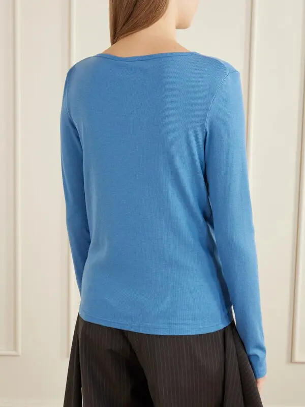 DEIJI STUDIOS Button-detail Ribbed Lyocell And Wool-blend T-shirt