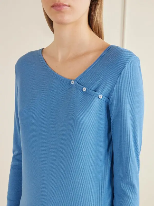DEIJI STUDIOS Button-detail Ribbed Lyocell And Wool-blend T-shirt