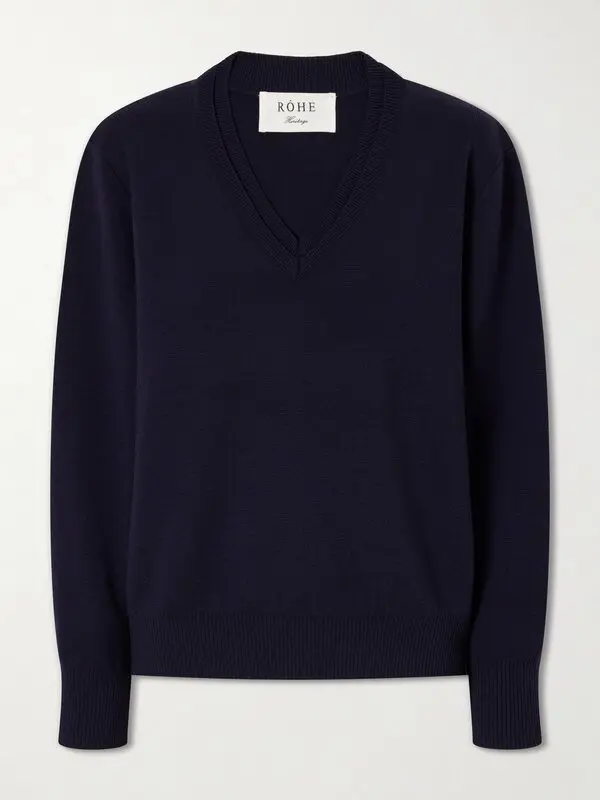 RÓHE Wool Blend V-neck Sweatshirt - Blue