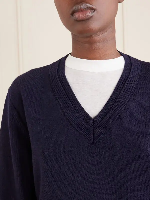 RÓHE Wool Blend V-neck Sweatshirt - Blue