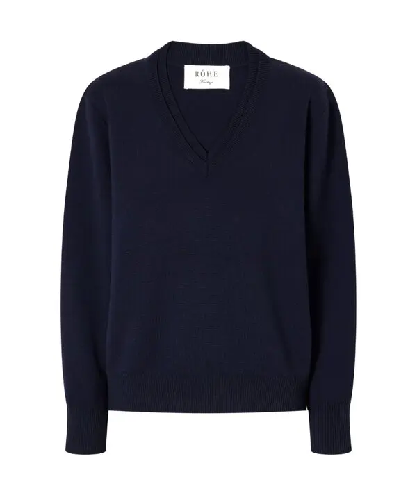 RÓHE Wool Blend V-neck Sweatshirt - Blue