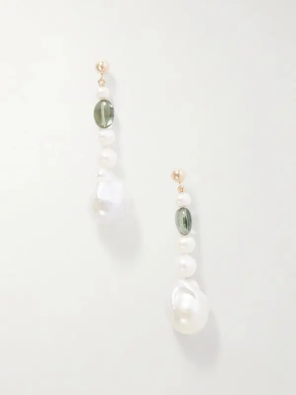 LOREN STEWART 14-karat Gold Pearl And Tourmaline Earrings - Neutrals