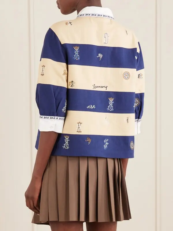 Sea Juliet Embroidered Striped Cotton-jersey T-shirt