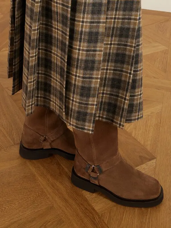 Brunello Cucinelli Embellished Suede Biker Boots