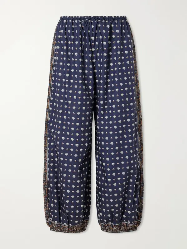 DÔEN Yarrow Printed Cotton Balloon Pants - Blue