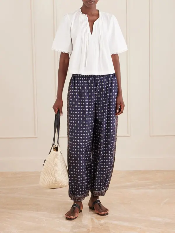 DÔEN Yarrow Printed Cotton Balloon Pants - Blue