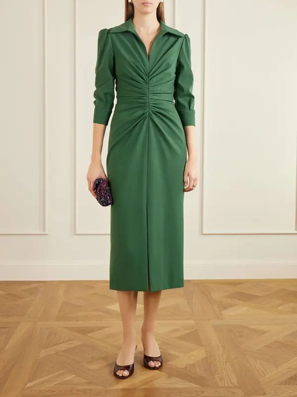 Carolina Herrera Rouched Wool-blend Midi Dress