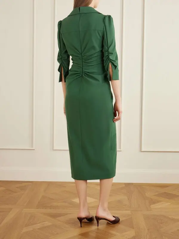 Carolina Herrera Rouched Wool-blend Midi Dress