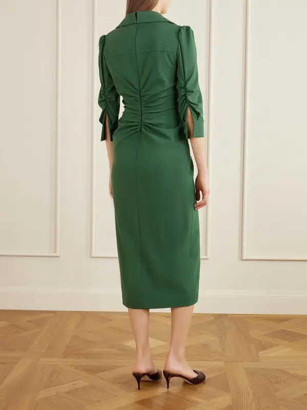 Carolina Herrera Ruched Wool-blend Midi Dress