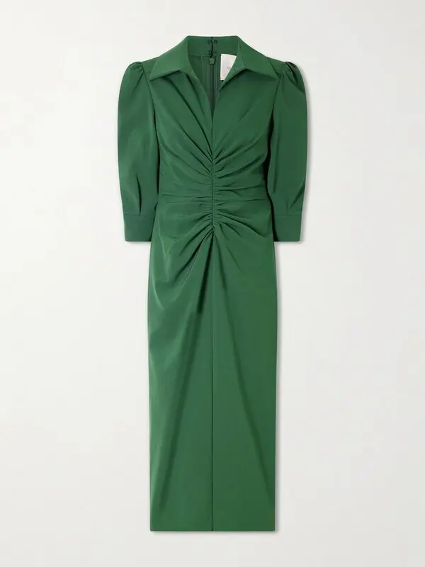 Carolina Herrera Ruched Wool-blend Midi Dress - Green
