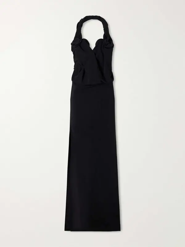 Magda Butrym Floral-applique Ruched Wool-blend Maxi Dress - Black