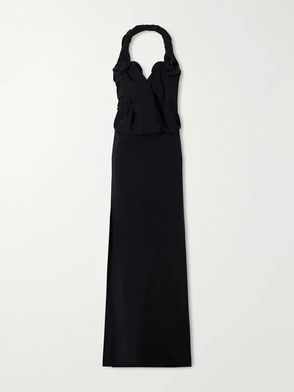 Magda Butrym Floral-applique Ruched Wool-blend Maxi Dress - Black