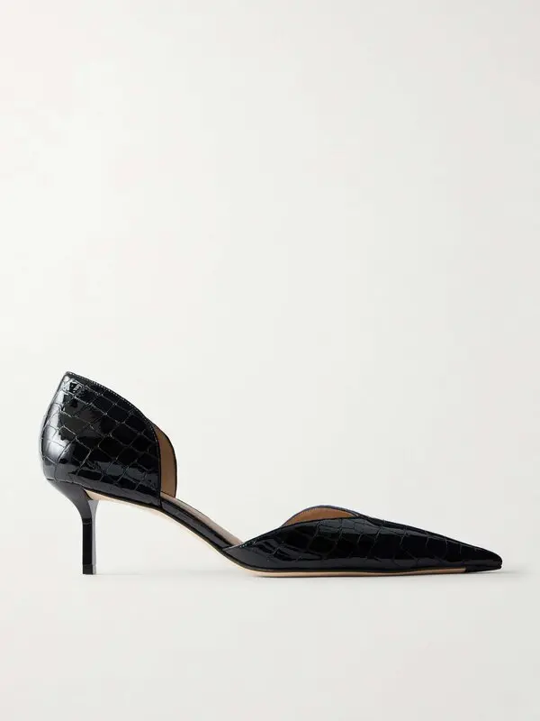 Victoria Beckham Angle 55 Croc-effect Leather Pumps - Black