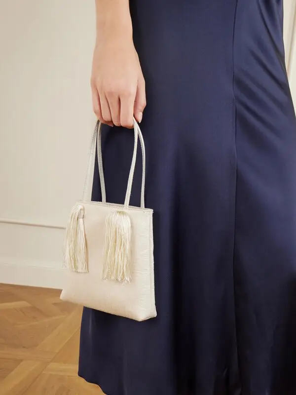 Le Sundial Le Salon Tasseled Dupioni Clutch - Neutrals