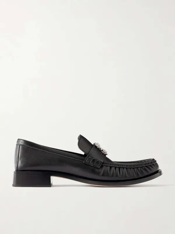 ROGER VIVIER Viv Moc 25 Embellished Gathered Leather Loafers - Black