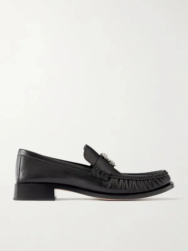 ROGER VIVIER Viv Moc 25 Embellished Leather Loafers - Black